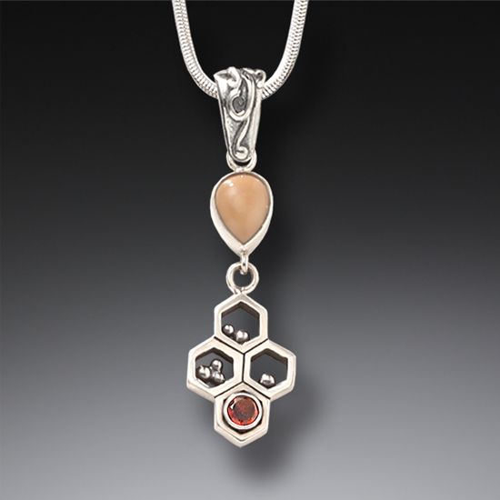 Red Garnet and Vegetable Ivory Honeycomb Pendant – Seven Sisters Gallery